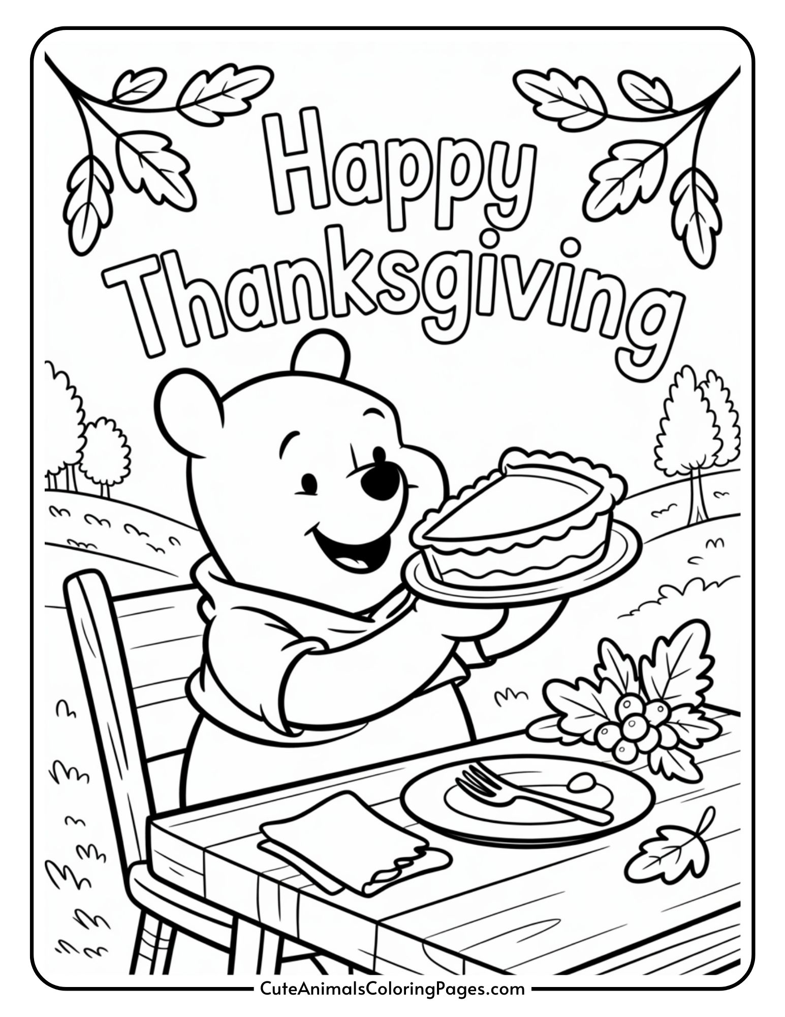 Winnie The Pooh Thanksgiving Coloring Pages (7 Sheets To Color) - Cute ...