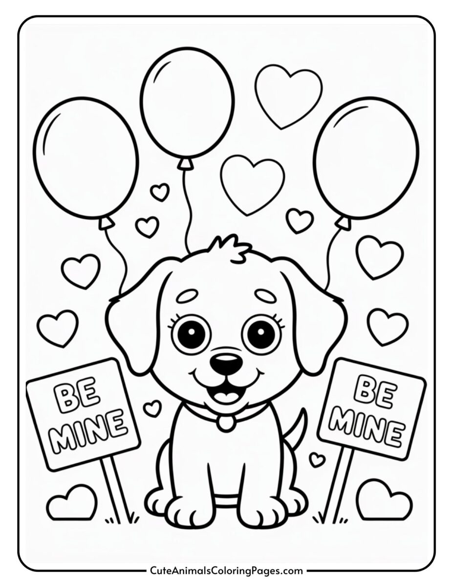 Dog Valentine Coloring Pages (10 Coloring Sheets) - Cute Animals ...