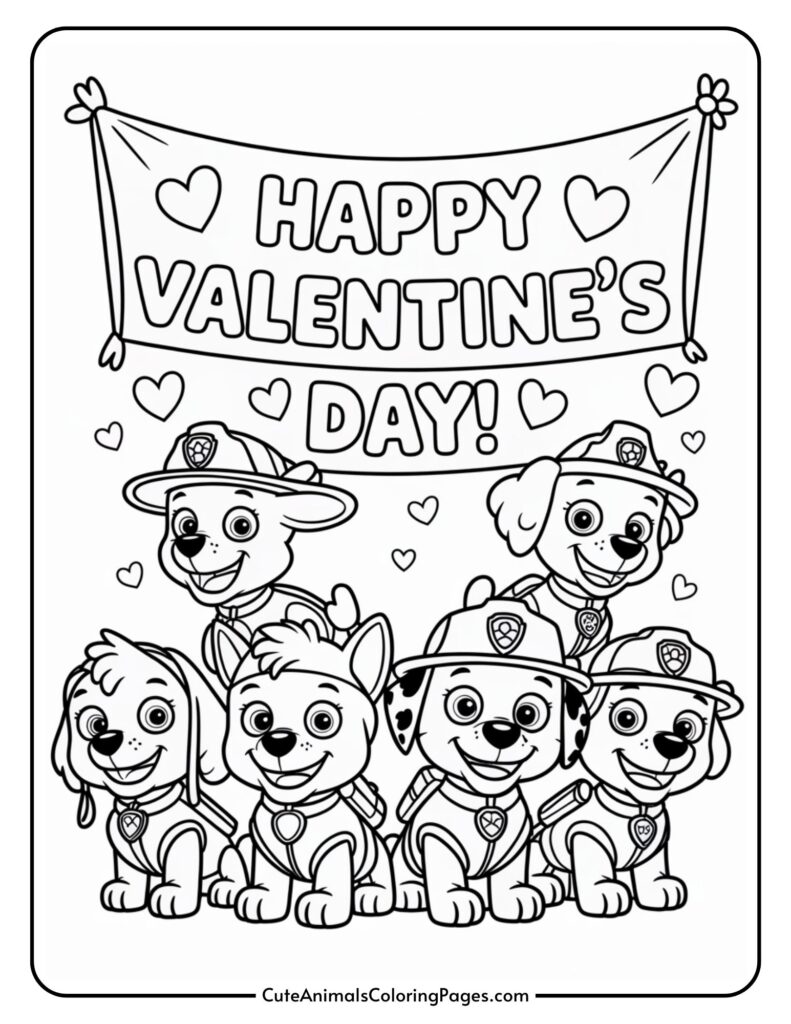 Paw Patrol Valentines Coloring Pages (5 Pages To Color) - Cute Animals ...