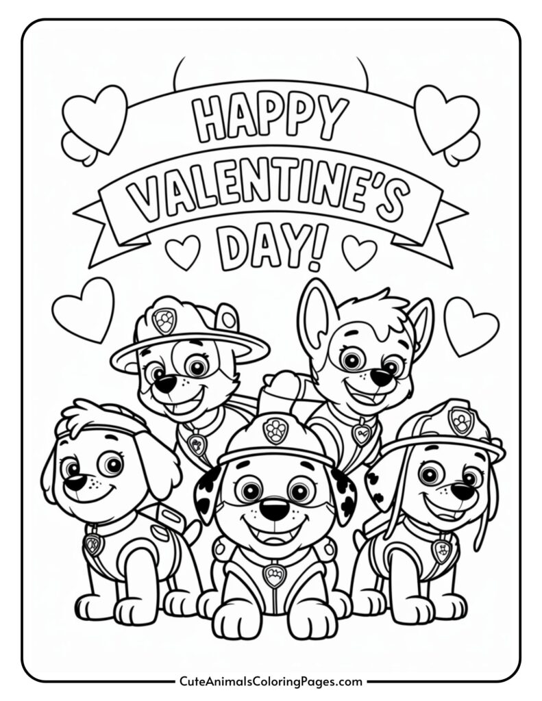 Paw Patrol Valentines Coloring Pages (5 Pages To Color) - Cute Animals ...