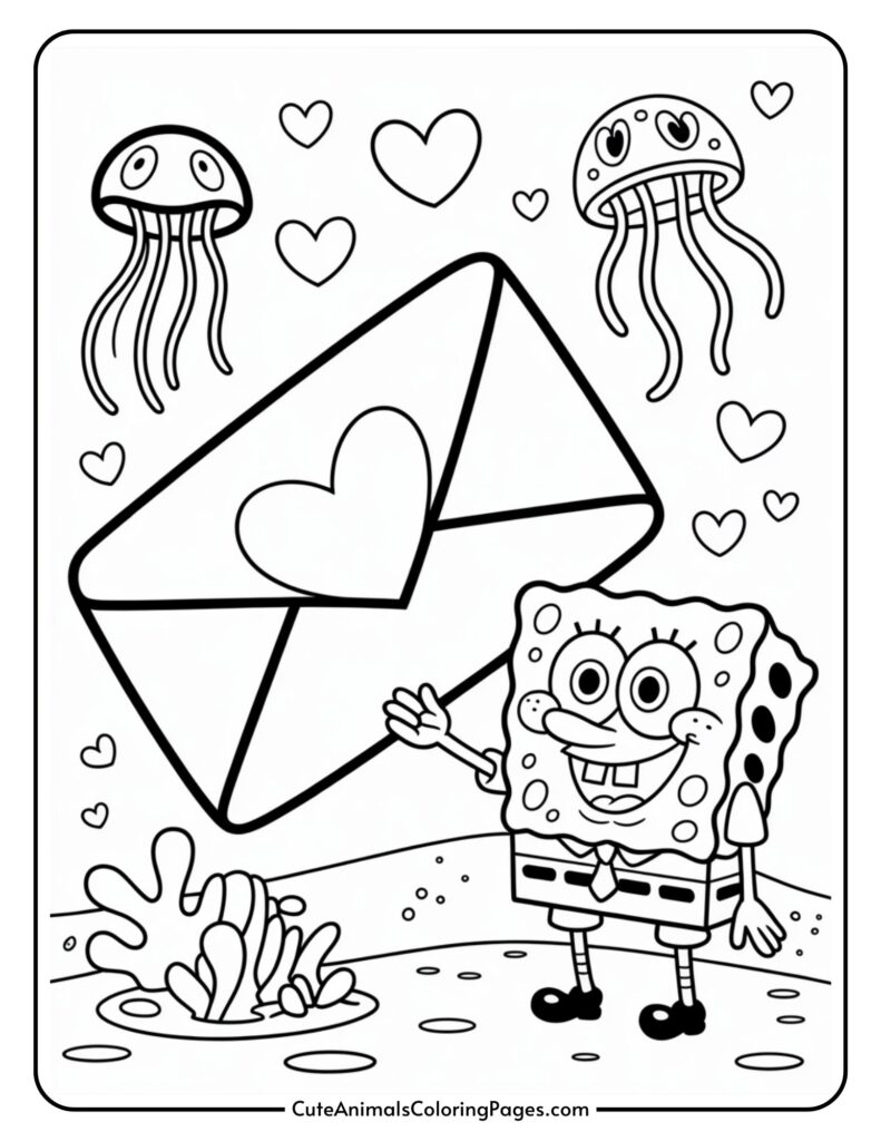 SpongeBob Valentines Coloring Pages (10 Sheets To Color) - Cute Animals ...