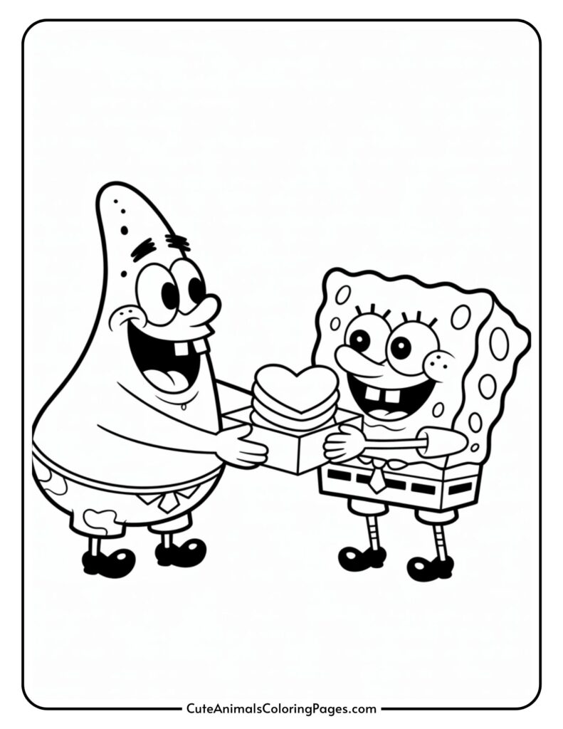SpongeBob Valentines Coloring Pages (10 Sheets To Color) - Cute Animals ...