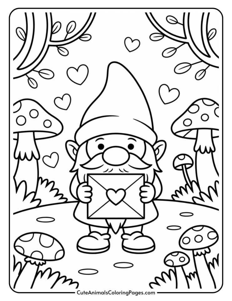 Valentine Gnome Coloring Pages (13 Coloring Sheets) - Cute Animals ...