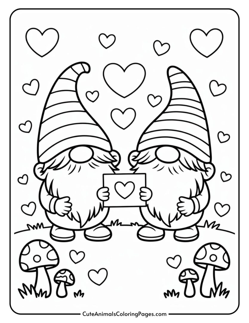 Valentine Gnome Coloring Pages (13 Coloring Sheets) - Cute Animals ...